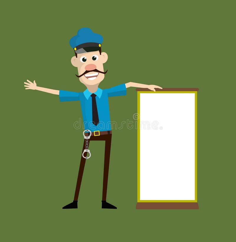 Cartoon Cop Policeman - Standing with a Blank Board Stock Vector ...