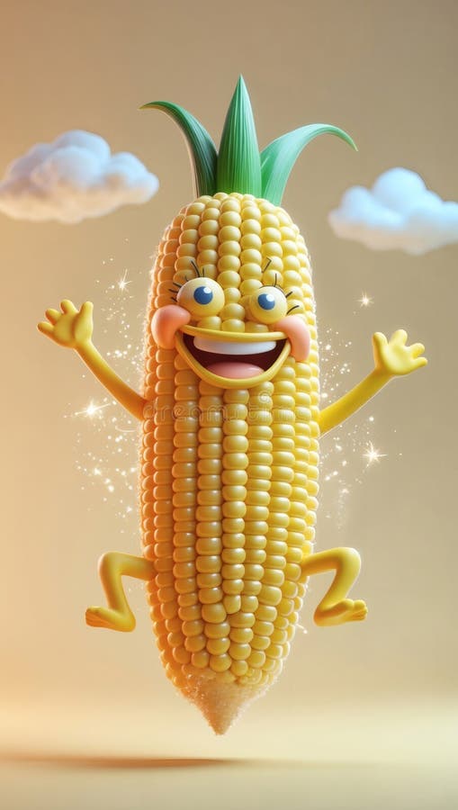 A Cheerful Corn Character with Arms and Legs Smiles Against a Soft ...