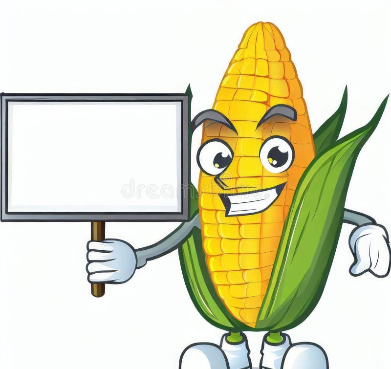 A Cartoon Corn Character Holding a Blank Sign Stock Illustration ...