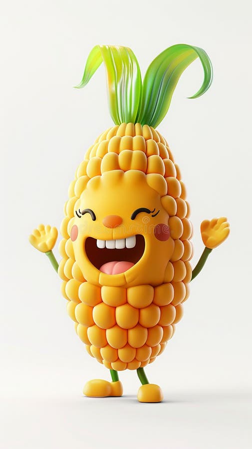 Cartoon Corn on the Cob with Eyes and Smile on the Face. Generative AI ...