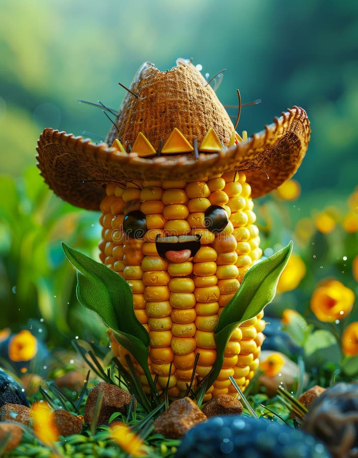 A Cartoon Corn with a Cowboy Hat on Stock Photo - Image of farming ...