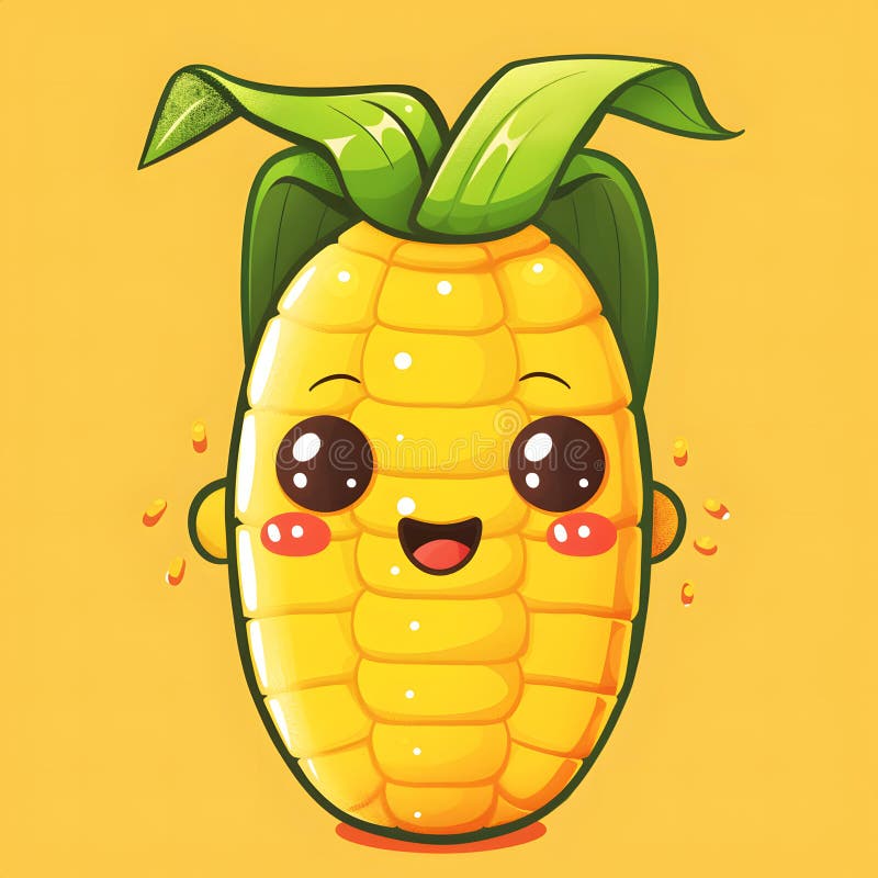 A Cartoon Corn with a Smiling Face and a Green Leaf on Top. Stock ...