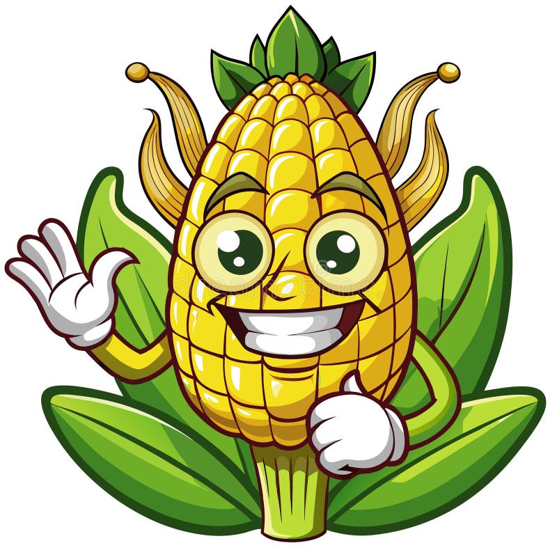 A Cartoon Corn is Waving and Smiling Stock Illustration - Illustration ...
