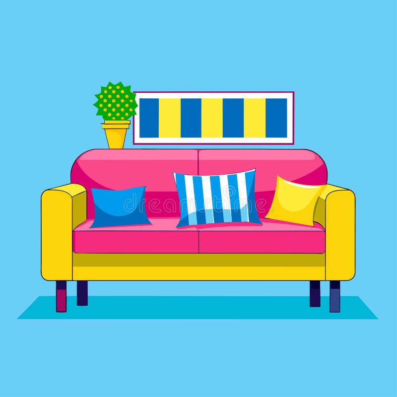 A Cartoon Couch with Yellow and Blue Stripes Stock Vector ...