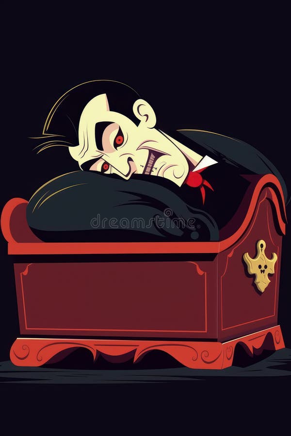 Cartoon of Count Dracula Lying in His Coffin. Halloween Illustration ...