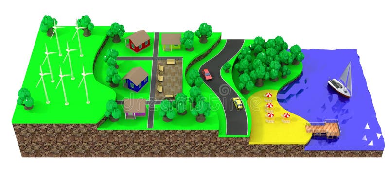 Cartoon Country Landscape with Wind Power Plant Stock Illustration ...