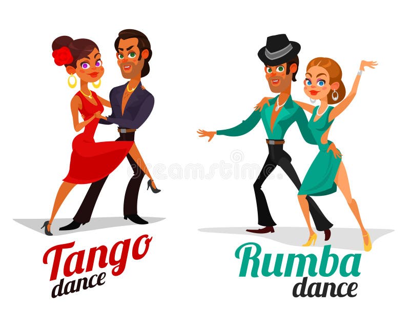Cartoon of a Couples Dancing Tango and Rumba Stock Illustration ...