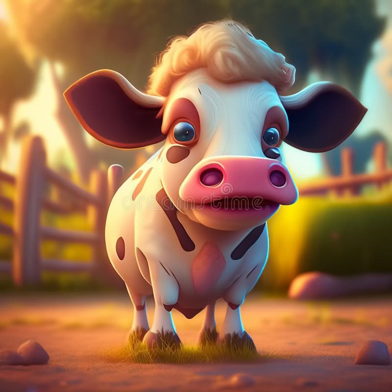 Cartoon Cow on Farm. Generative AI Stock Illustration - Illustration of ...