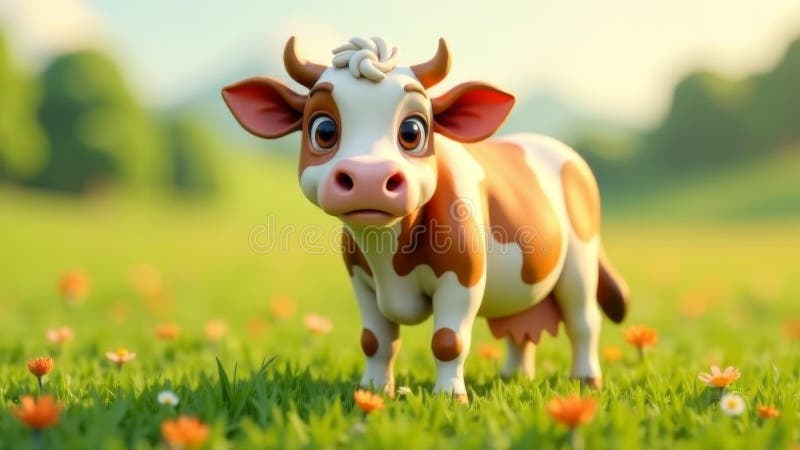 Cartoon Cow Grazing in a Field Stock Photo - Image of cartoon, mammal ...