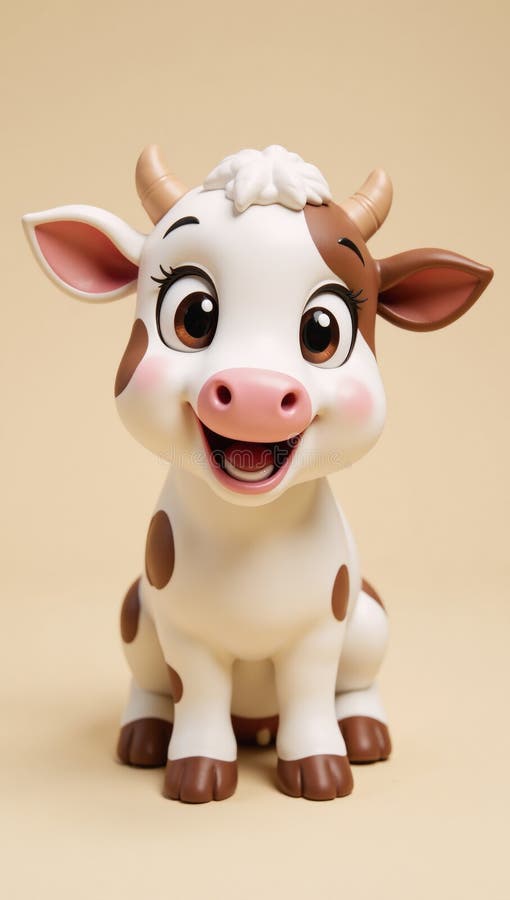 Cartoon Cow Icon with Big Eyes and Friendly Expression on a Bright ...