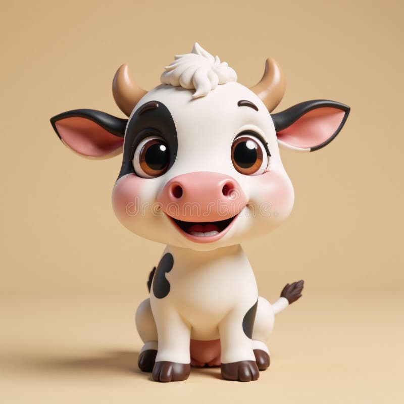 Cartoon Cow Icon with Big Eyes and Friendly Expression on a Bright ...