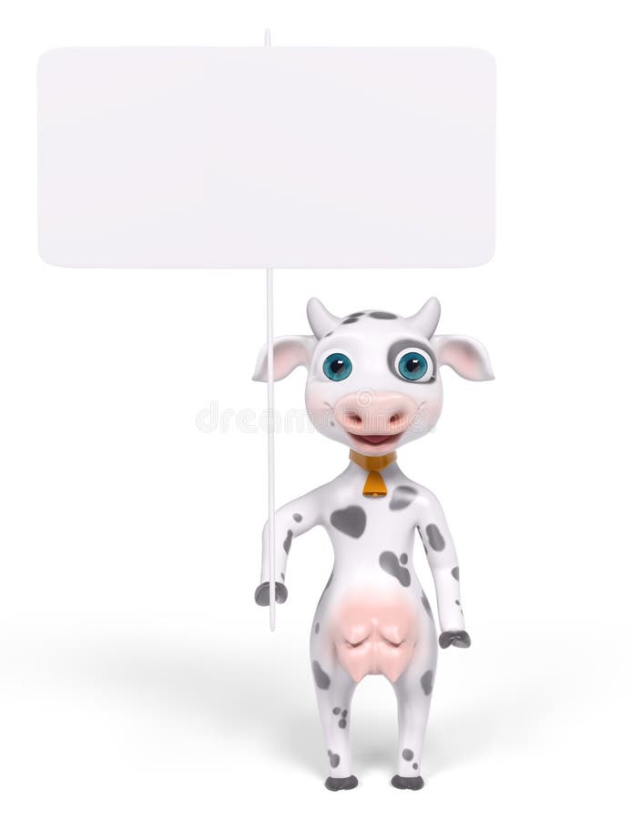 Cartoon Cow with Poster, 3d Rendering Stock Illustration - Illustration ...