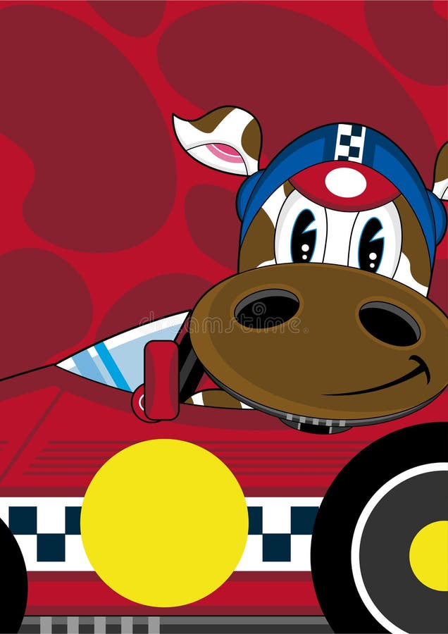 Cartoon Cow in Racing Car stock vector. Illustration of motorcar - 94557688