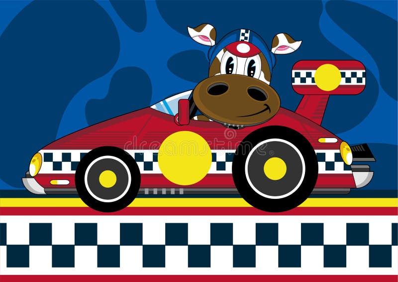Cartoon Cow in Racing Car stock vector. Illustration of racingcar ...