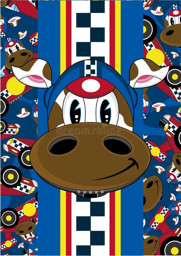 Cartoon Cow in Racing Car stock vector. Illustration of transportation ...