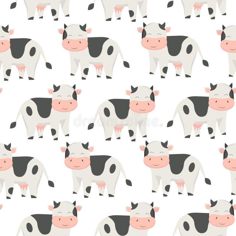 Cartoon Cow Seamless Pattern. Isolated on White Stock Vector ...