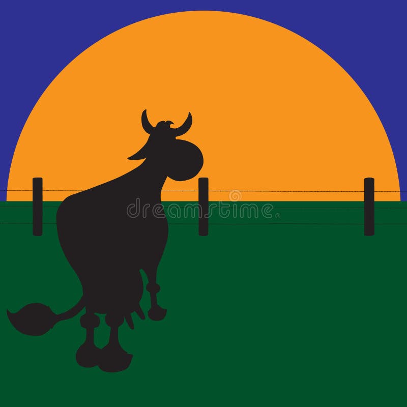 Cartoon Cow at Sunset stock vector. Illustration of sketch - 270386566