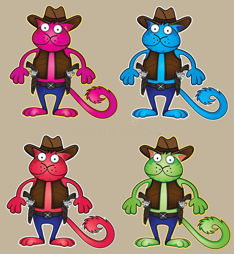 Cartoon Cowboy Colored Cat with Gun Illustration Stock Illustration ...