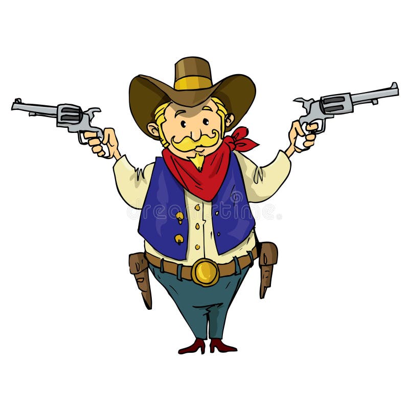 Cartoon Cowboy Jumping Up and Down with Six Guns Stock Vector ...