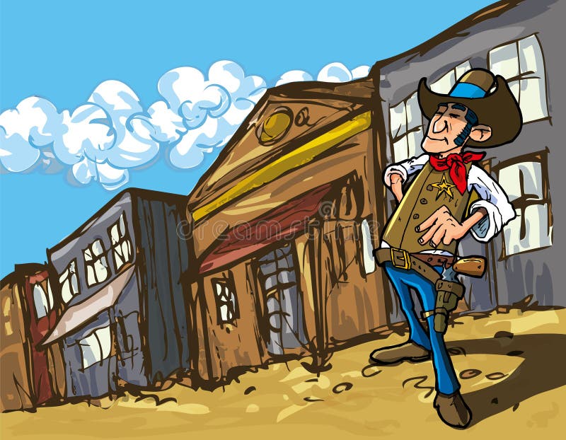Cartoon Cowboy in a Western Old West Town Stock Vector - Illustration ...