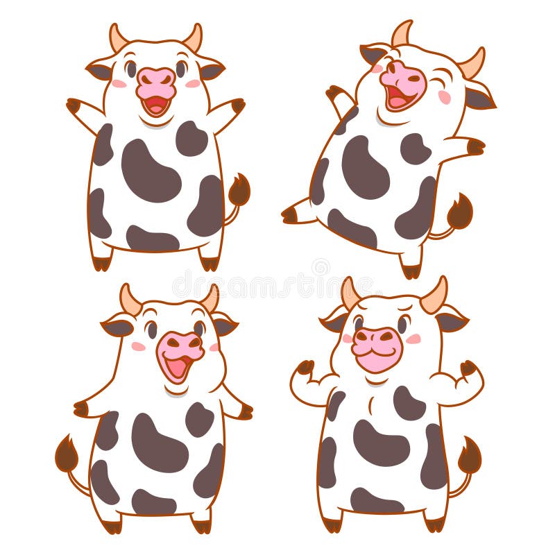 Cartoon Cows in Different Poses. Stock Vector - Illustration of animals ...