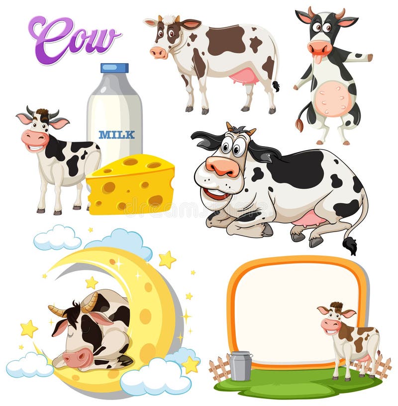 Cartoon cows with milk stock vector. Illustration of farm - 353661532