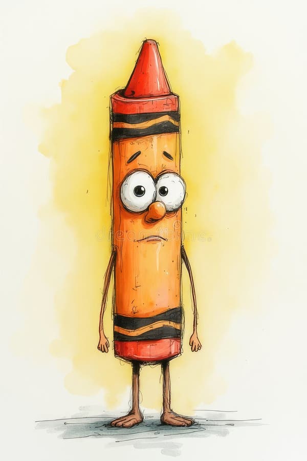 Cartoon Crayon with a Red Tip and Black Stripe Stock Photo - Image of ...