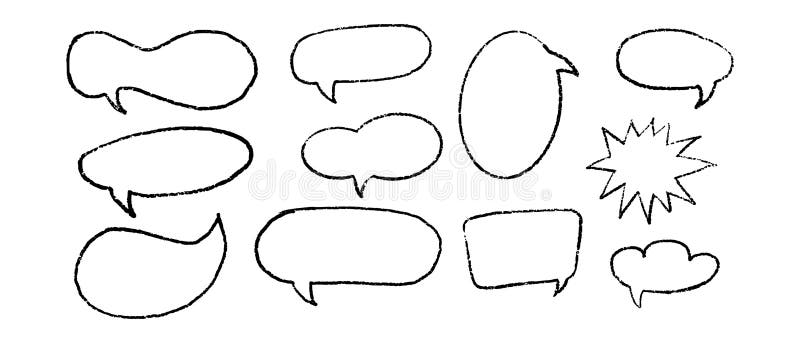 Cartoon Crayon Speech Bubbles Collection. Rough Chalk Doodle Frames and ...