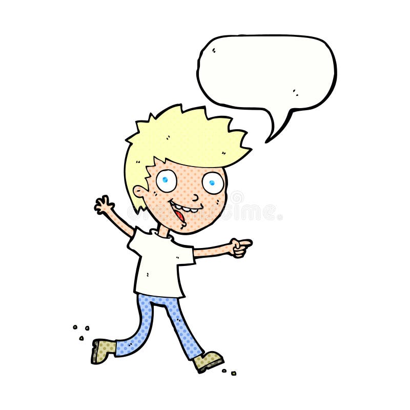 Cartoon Crazy Excited Boy with Speech Bubble Stock Illustration ...