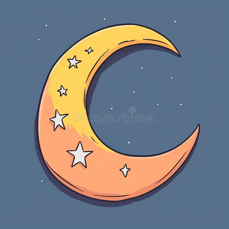 Cartoon Crescent Moon with Stars and Clouds in the Sky Stock ...