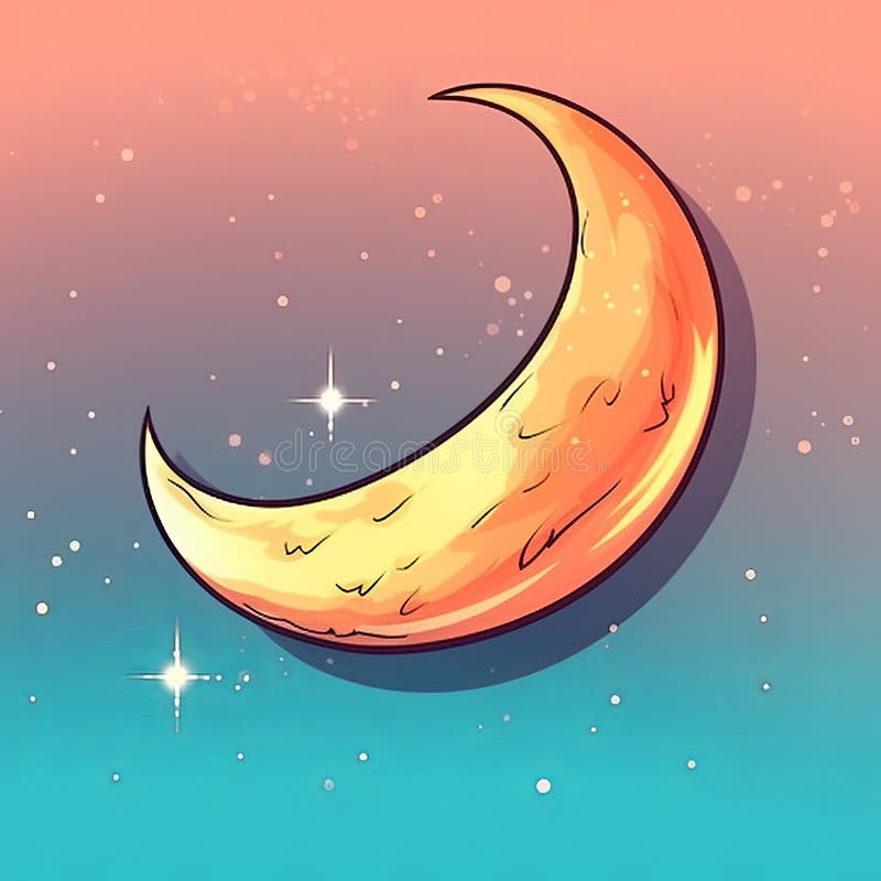 A Cartoon Crescent with Stars in the Sky Stock Illustration ...