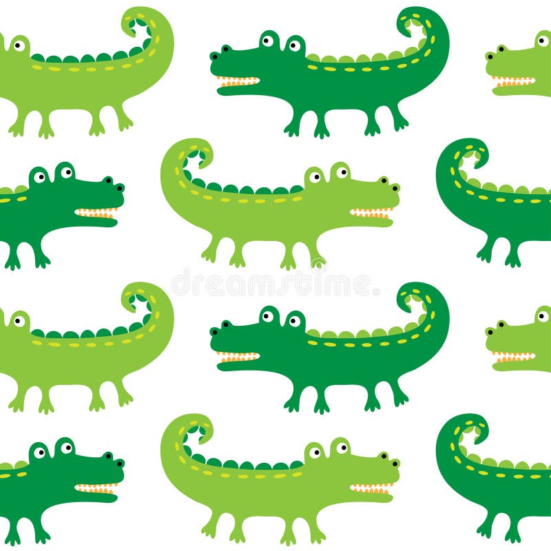 Cartoon Crocodiles Seamless Pattern Stock Vector - Illustration of cute ...