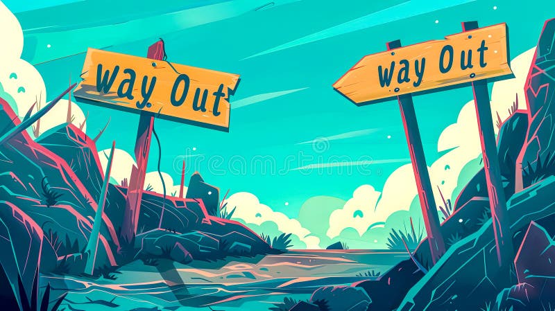 Cartoon Crossroads with Way Out Signposts Stock Image - Image of nature ...