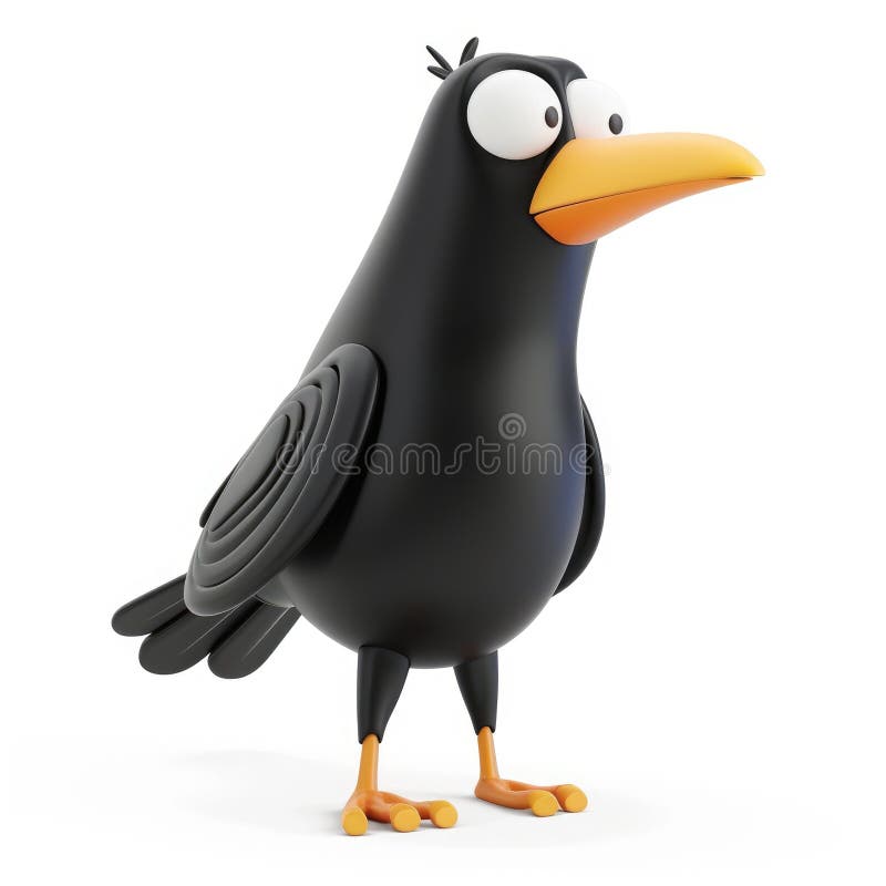 Charming Cartoon Crow 3D Render: a Fun Bird Character Stock ...