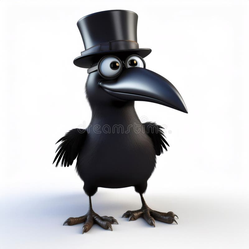 3d Rendering of a Funny Cartoon Crow Wearing Monocle and Top Hat ...