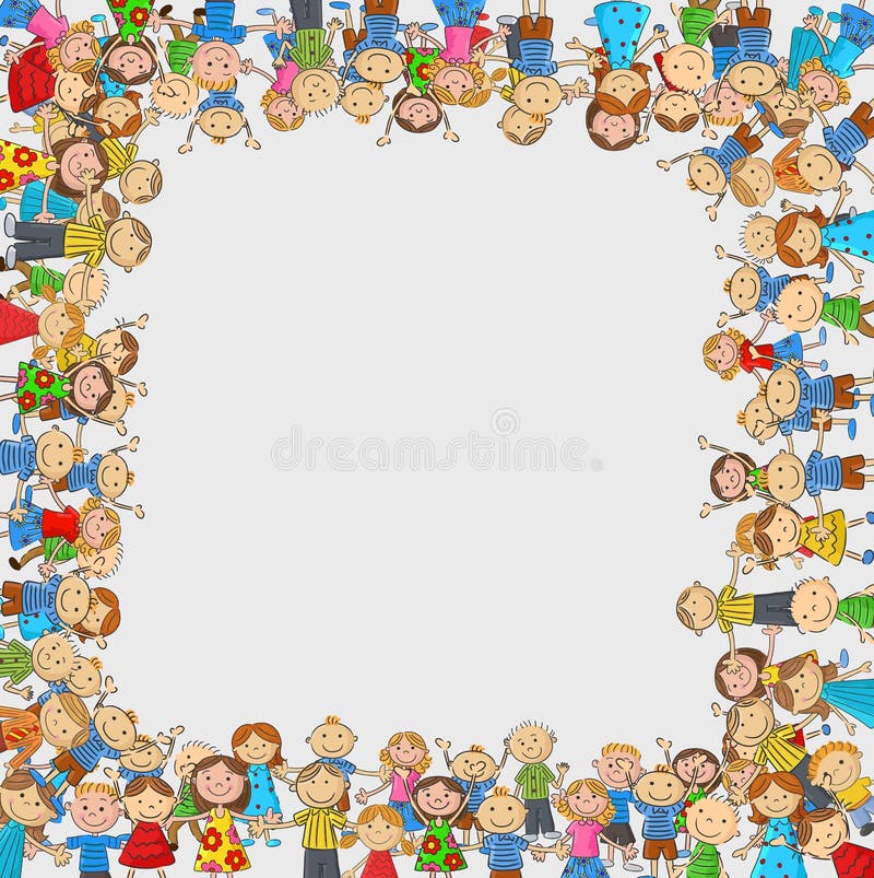 Cartoon Crowd of Children with a Box Shaped Empty Space Stock Vector ...
