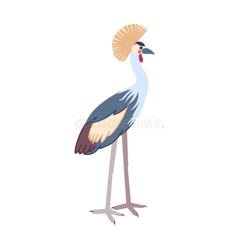 Cartoon Crowned Crane on a White Background.Flat Cartoon Illustration ...