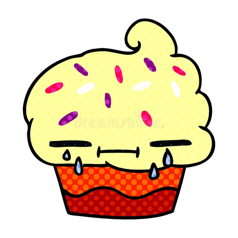 Cartoon of a Crying Cupcake Stock Vector - Illustration of quirky ...