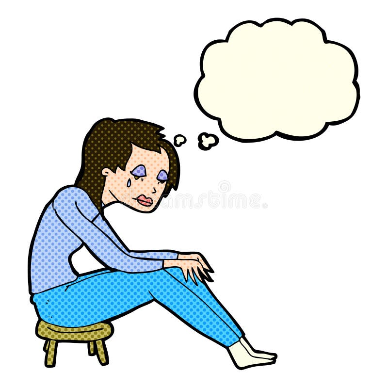 Cartoon Crying Woman with Thought Bubble Stock Illustration ...
