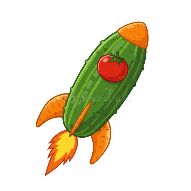 Cartoon Cucumber Rocket with Tomato and Carrot Stock Illustration ...