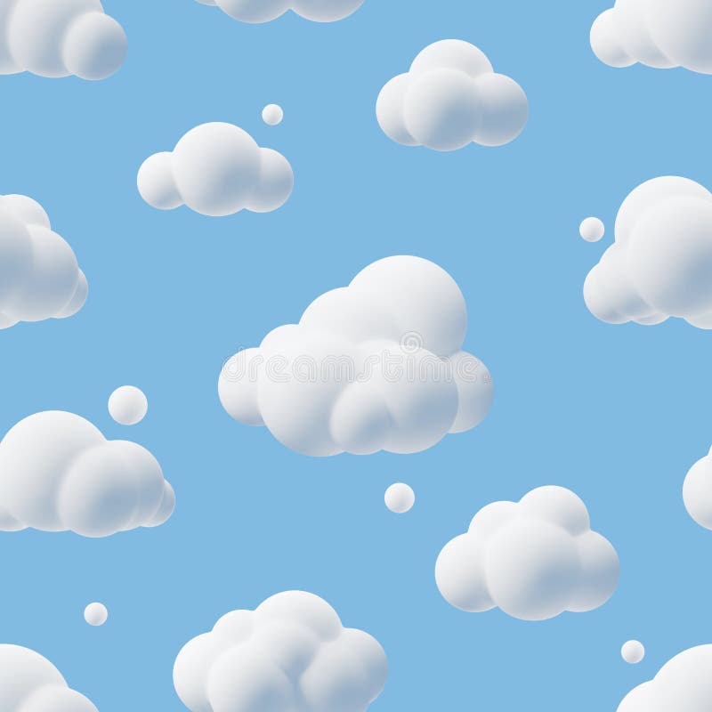 Cartoon Cumulus 3d Clouds Seamless Pattern. Fluffy Bubble Shapes ...