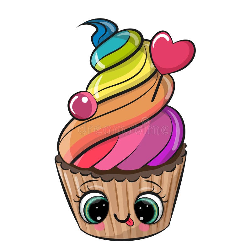 Cartoon Cupcake with Large Eyes Isolated on a White Background Stock ...
