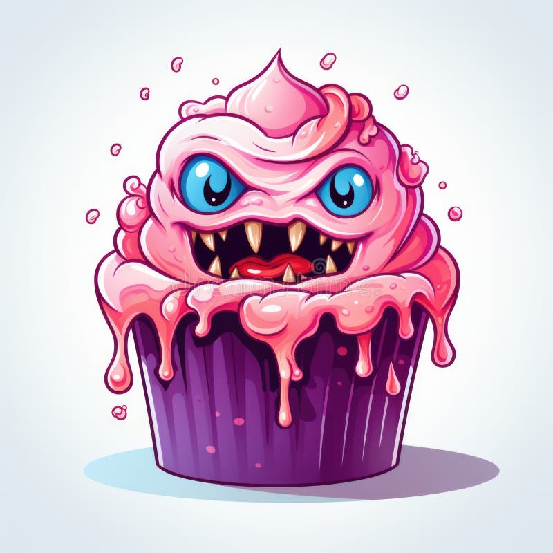 A Cartoon Cupcake with Pink Icing and Sprinkles Stock Illustration ...