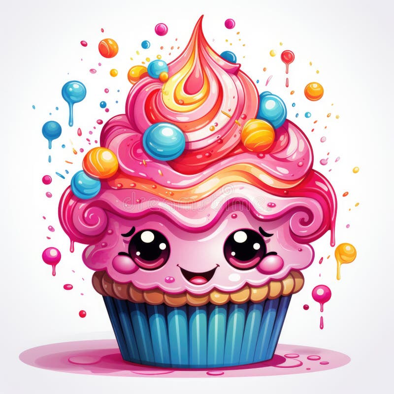 A Cartoon Cupcake with Sprinkles and Candies Stock Illustration ...