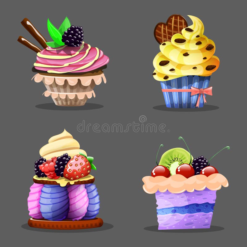 Cartoon Cupcake Set. Colorful Cupcakes Cartoons Stock Vector ...