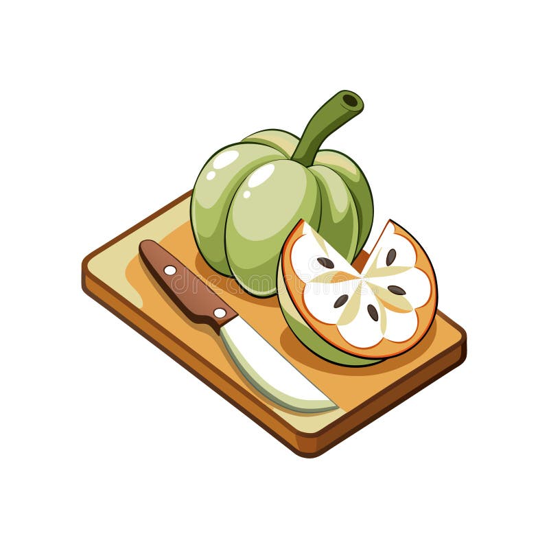 Cartoon Custard Apple with Knife on Cutting Board Stock Illustration ...