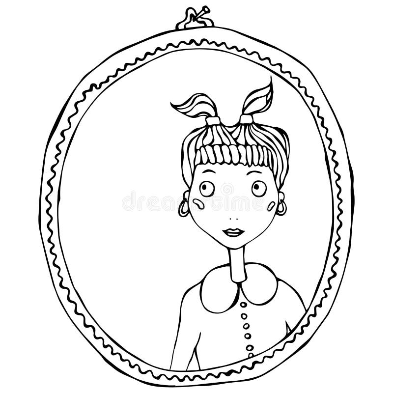 Cartoon Cute Adorable Girl in the Mirror Frame. Vector Illustration ...