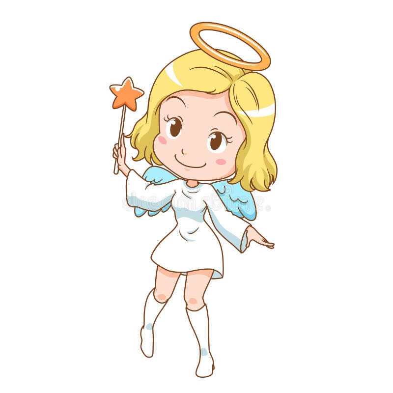 Cartoon Cute Angel Holding Magic Wand. Stock Vector - Illustration of ...