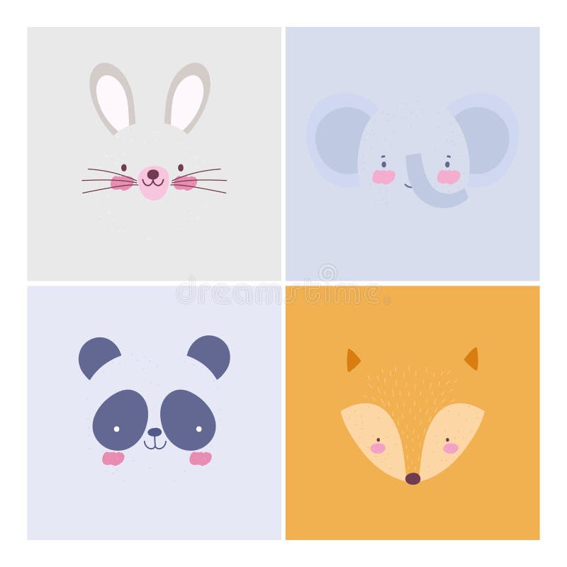 Cartoon Cute Animals Characters Faces Collection Design Stock Vector ...