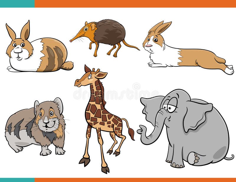 Cartoon Cute Animals Comic Characters Set Stock Vector - Illustration ...